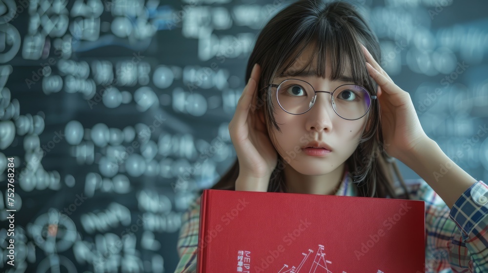 Closeup portrait stressed, tired, young student standing in front of ...