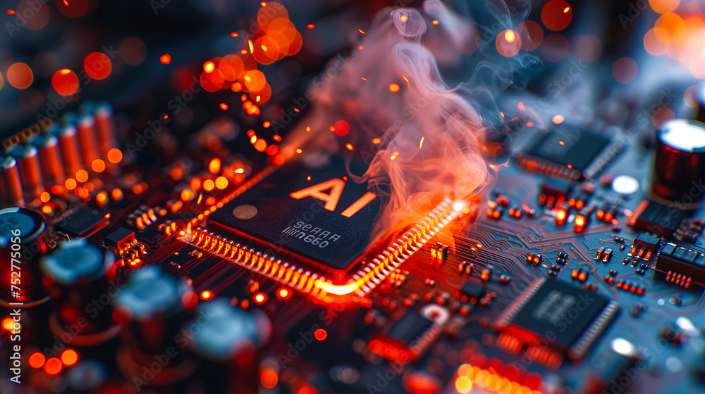 Advanced computer processor chip with AI acceleration is burning in ...
