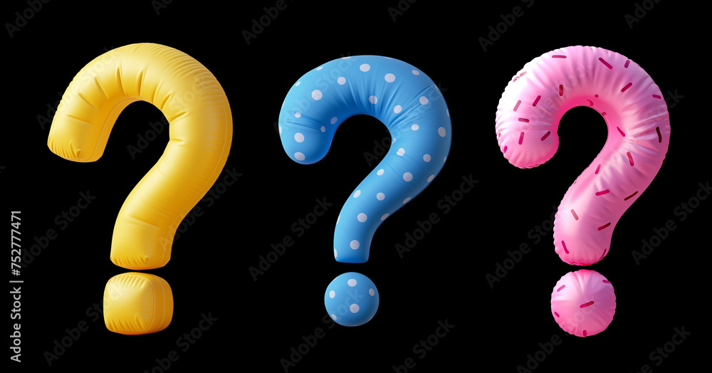 Bold inflatable question mark icons. Puffy inflated question symbol ...