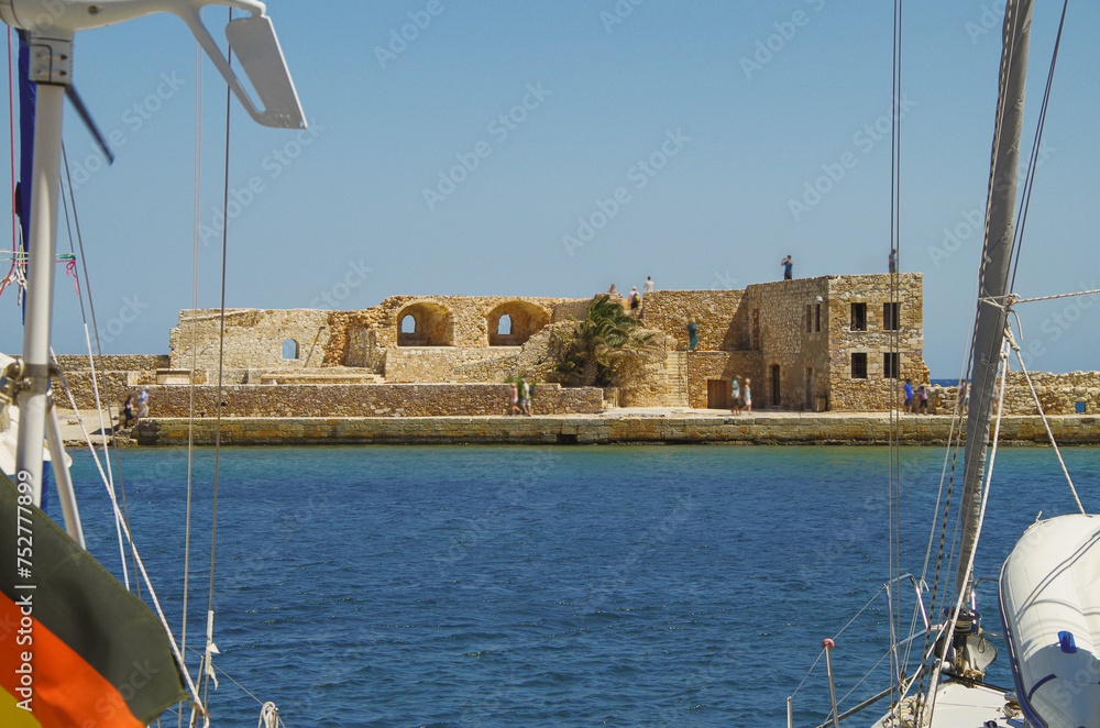 Romantic backstreet road alley in historic old town downtown Chania ...