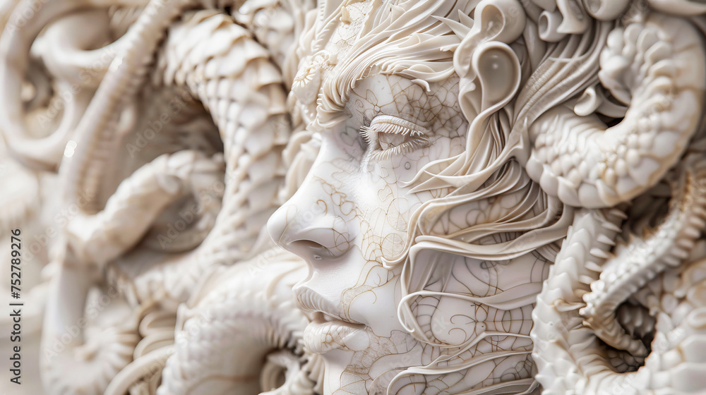 A statue of the head of the Medusa, the beautiful Gorgon in Greek ...