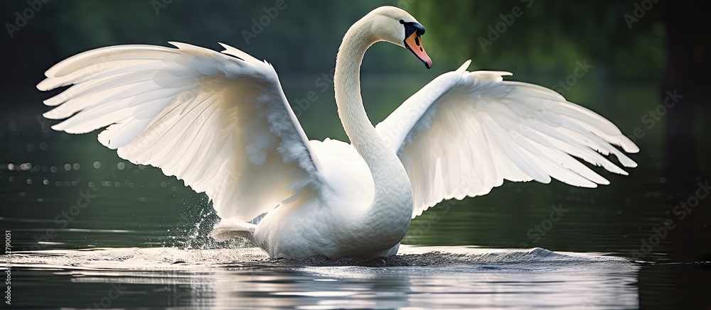Graceful Swan Flapping Wings in Serene Water Pond, Elegance of Nature ...