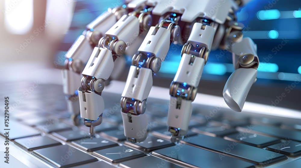 Robot Hand Typing on a Laptop Keyboard in Futuristic Style, To ...