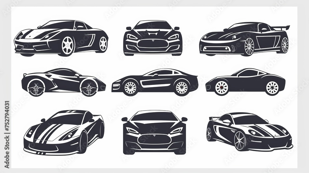 Sports car logo icon set. Motor vehicle silhouette emblems. Auto garage ...