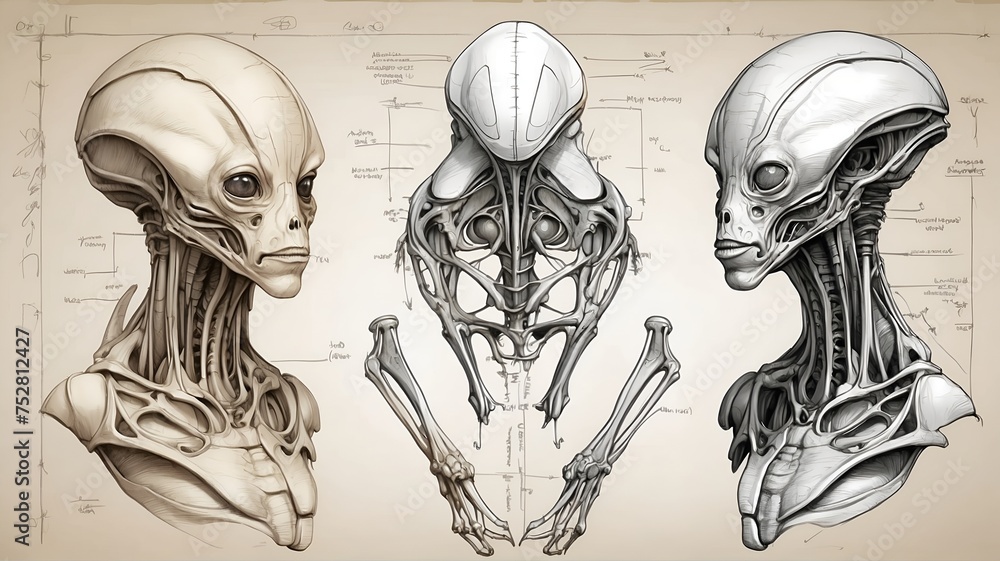 Diagrammatic drawing of an alien anatomy. Perfect design for game ...