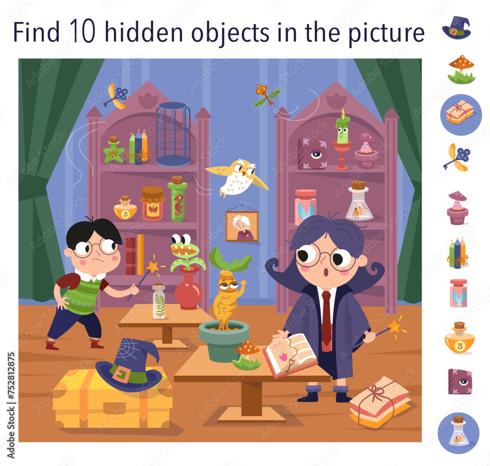 Find 10 hidden objects in picture. Educational game for kids. Cute girl ...