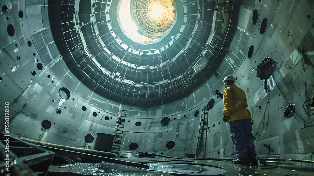 Engineers conducting maintenance and inspections inside a nuclear ...