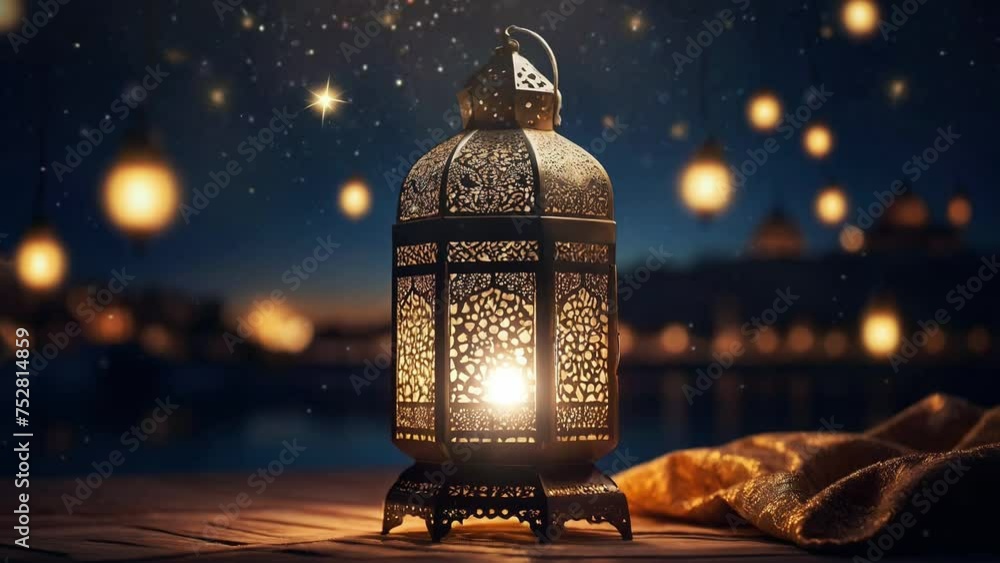 Islamic arabic lantern in the beautiful light animation. Ramadan Kareem ...