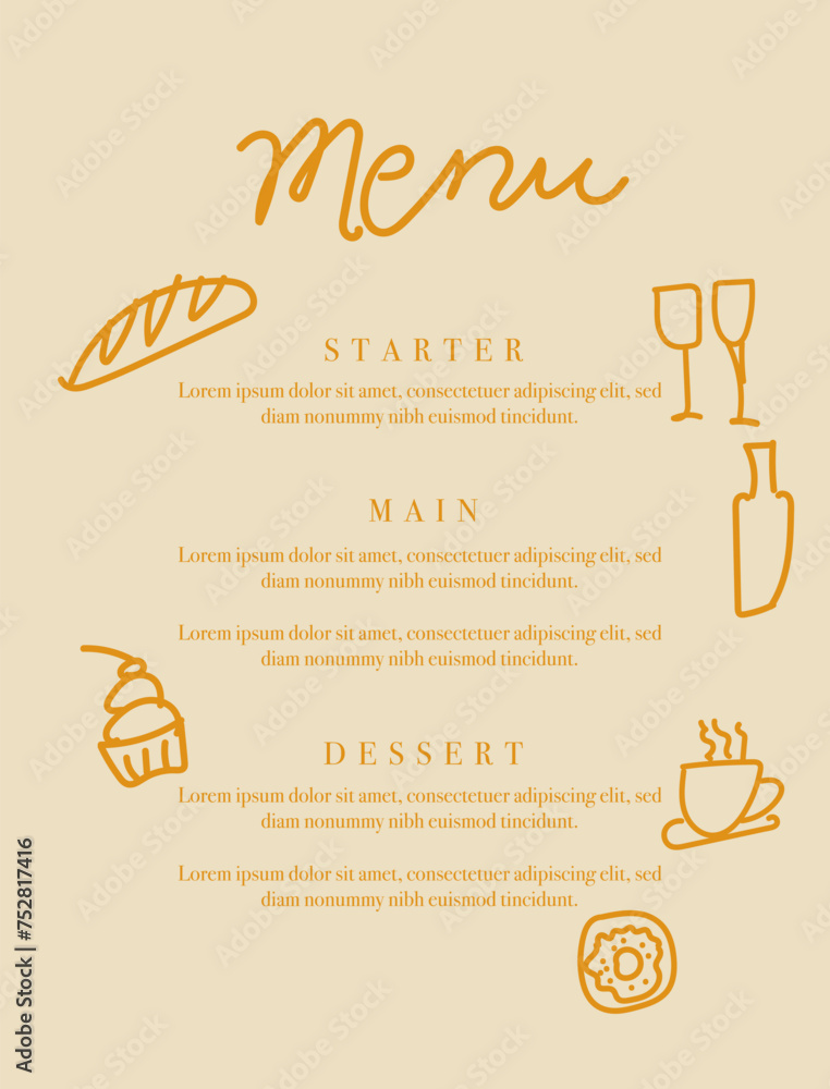 Menu card. Luxury dinner menu. Menu price list for restaurant, cafe ...