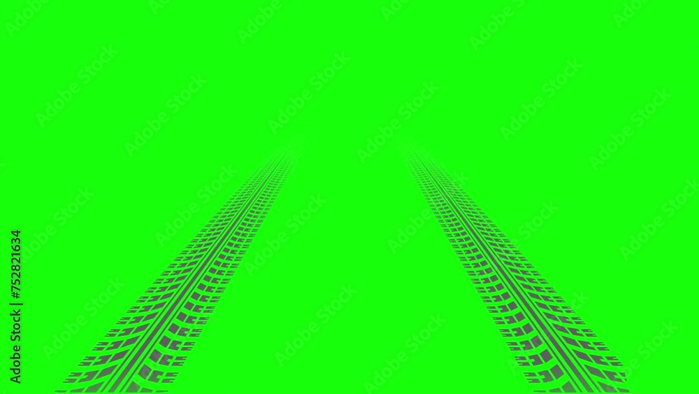 2D Animation of Car Tire Tracks Print on Green Screen. Straight Traces ...