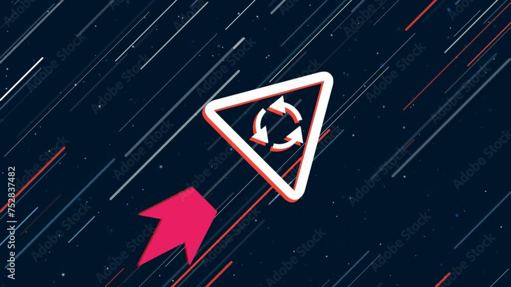 Roundabout sign flies through the universe on a jet propulsion. The ...