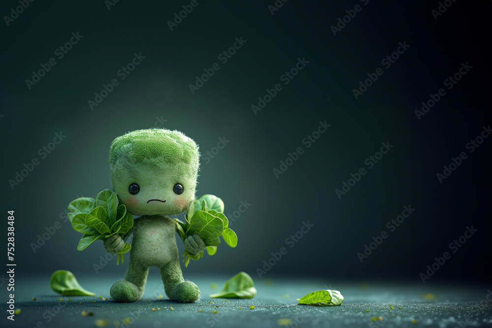 personnage imaginaire, Monsieur Brocoli faisant ses muscles avec des feuilles d'épinard ...