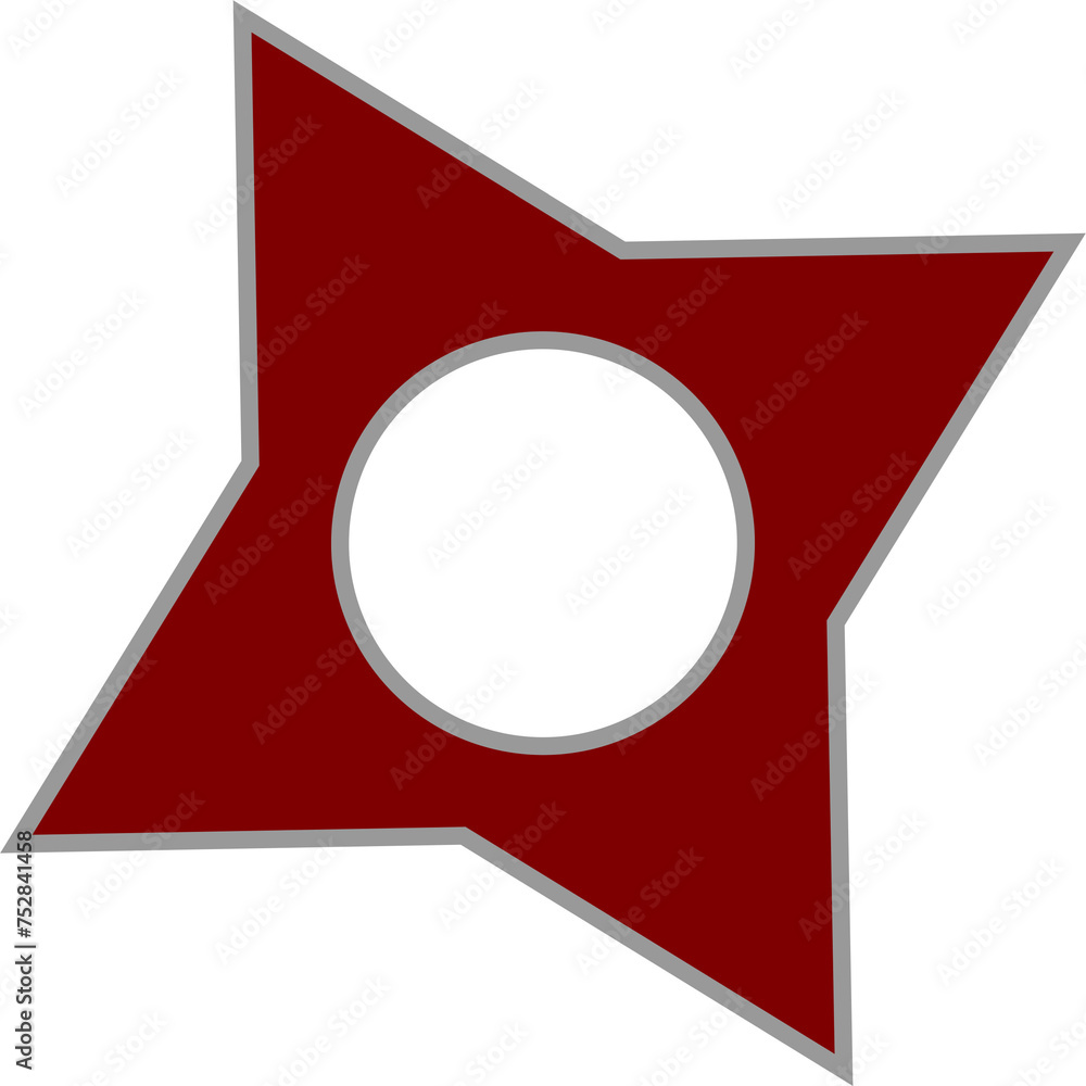 4-point red star with silver border and transparent circular center ...