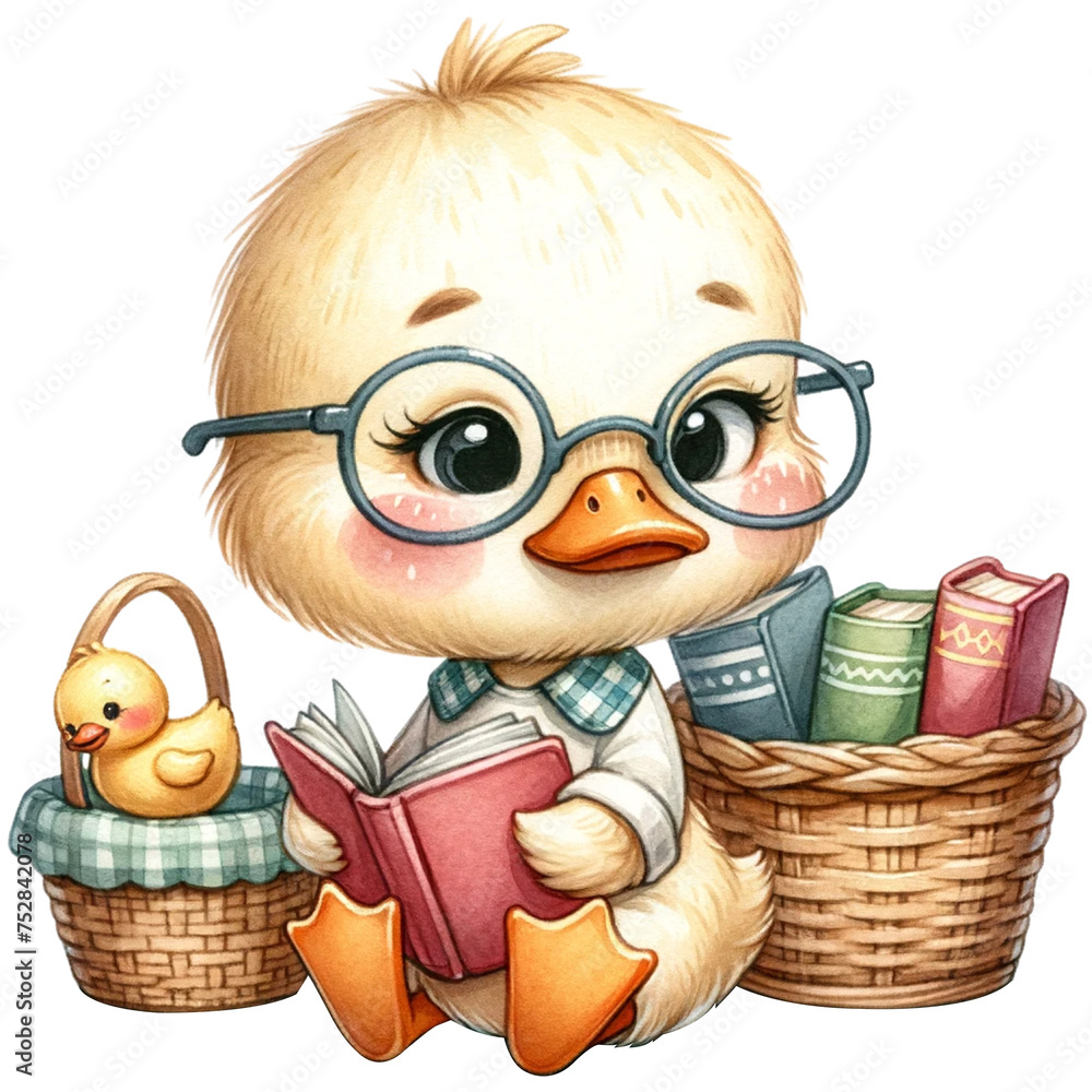 cute watercolor animals reading a book, world reading book day, cute ...