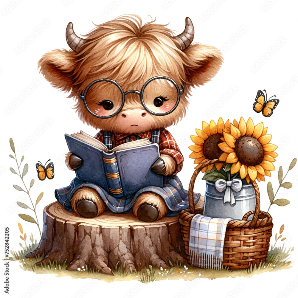 cute watercolor animals reading a book, world reading book day, cute ...