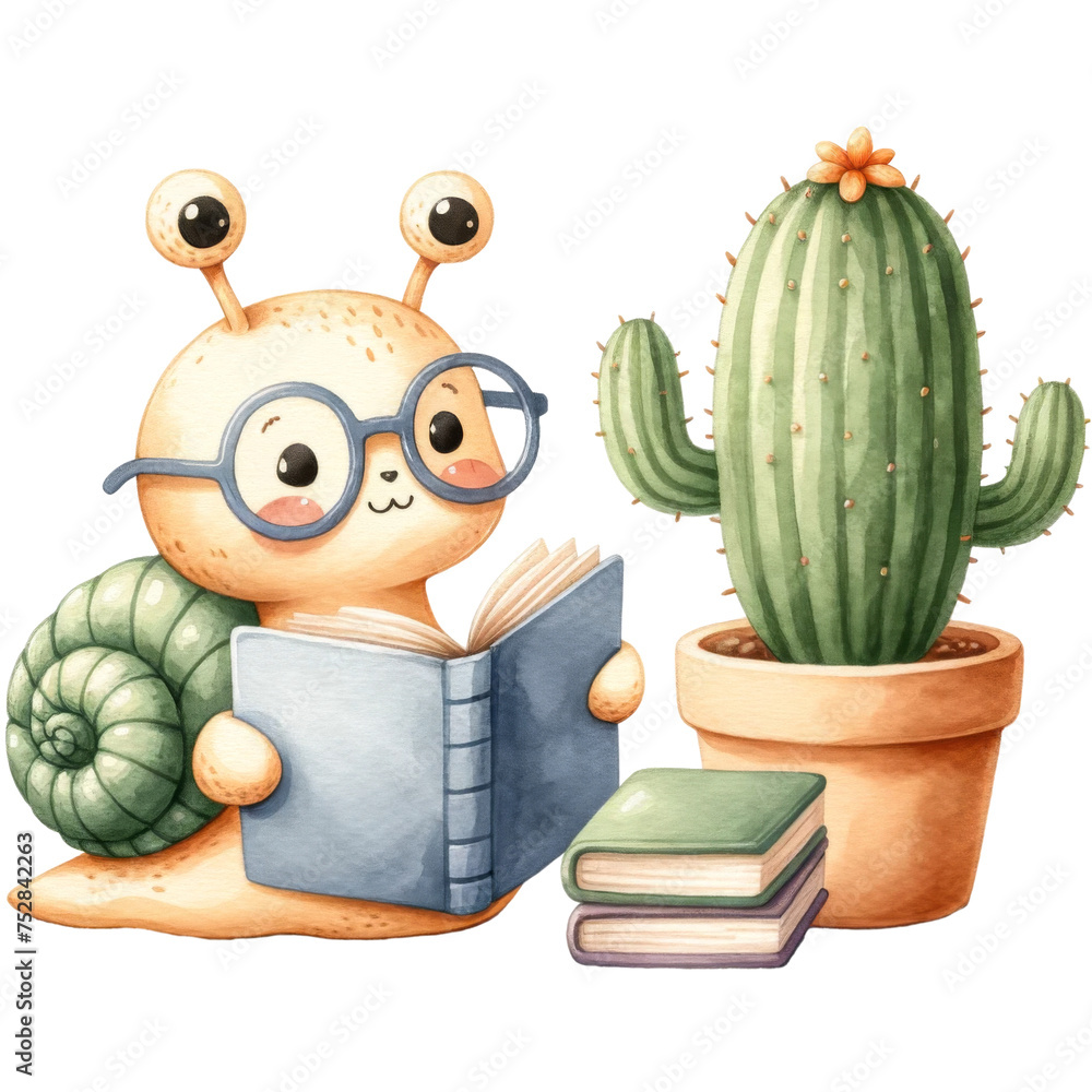 cute watercolor animals reading a book, world reading book day, cute ...