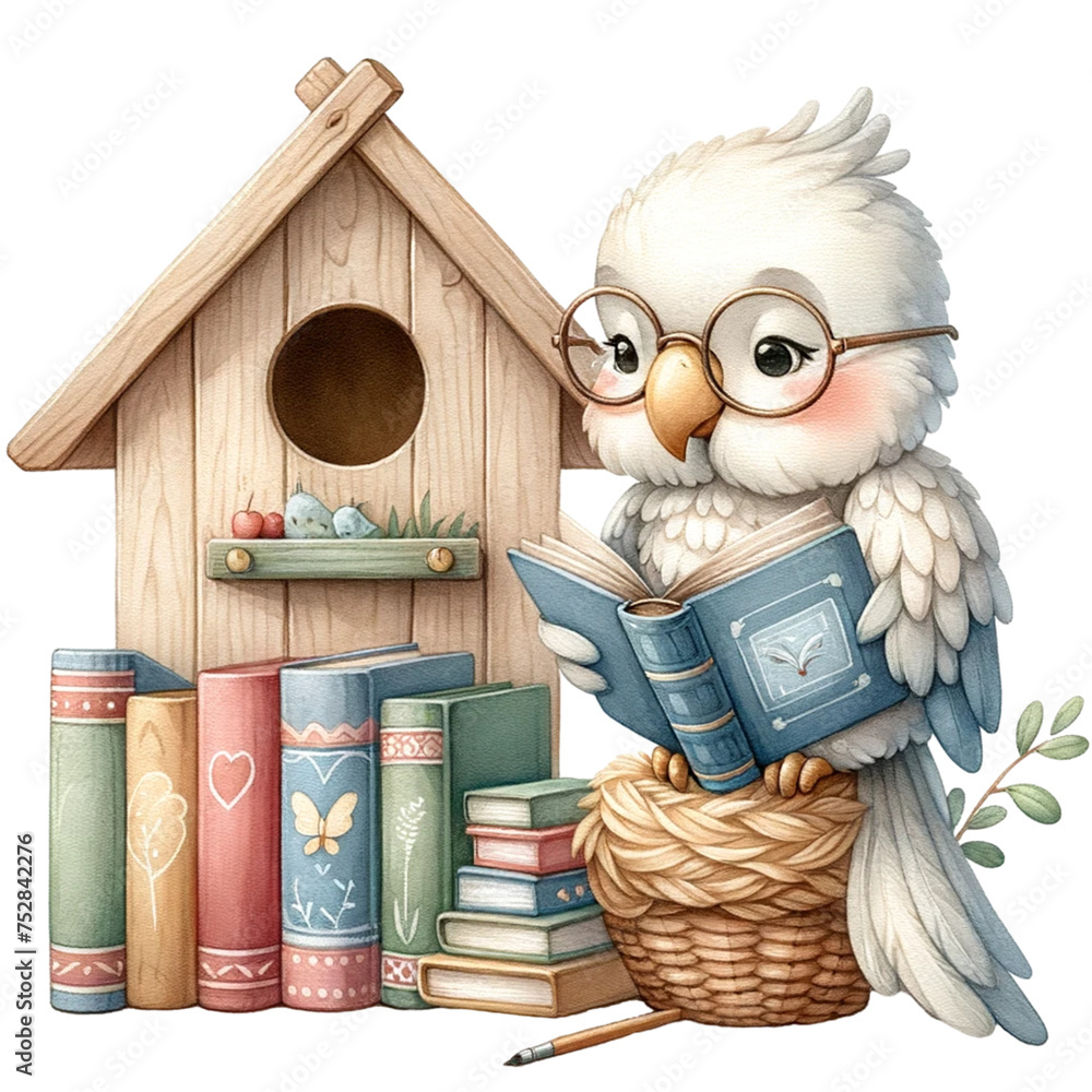 cute watercolor animals reading a book, world reading book day, cute ...