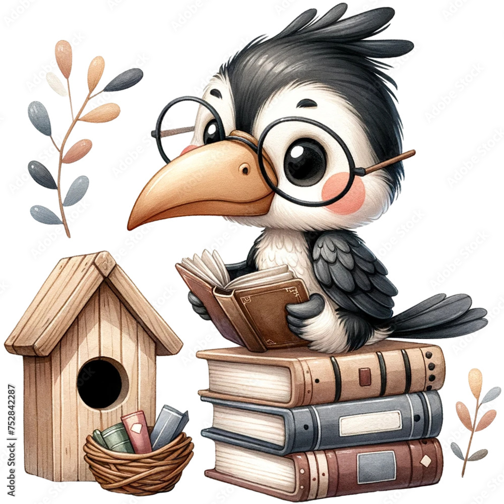 cute watercolor animals reading a book, world reading book day, cute ...