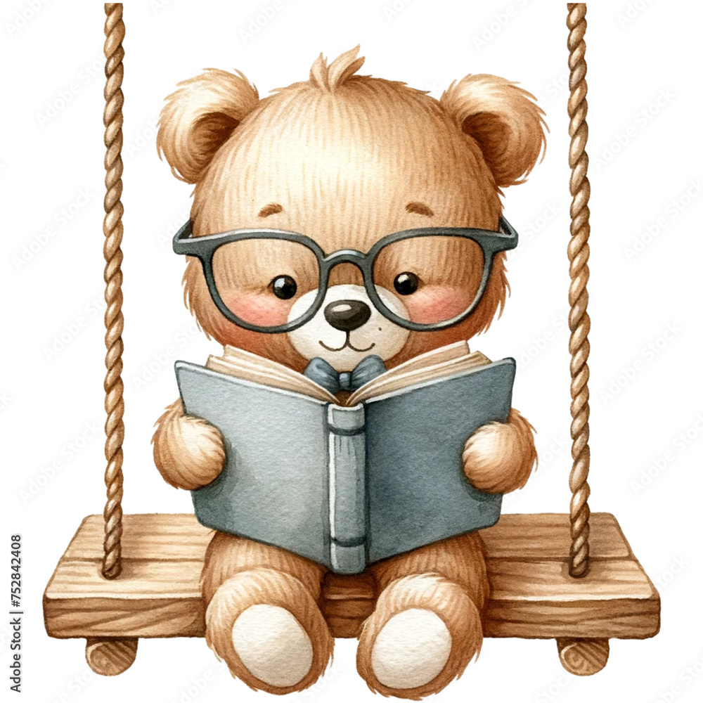 cute watercolor animals reading a book, world reading book day, cute ...