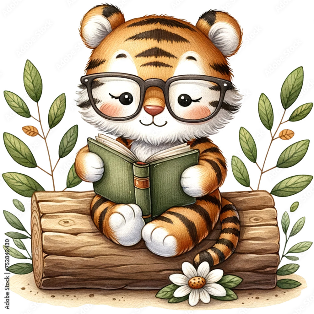 cute watercolor animals reading a book, world reading book day, cute ...