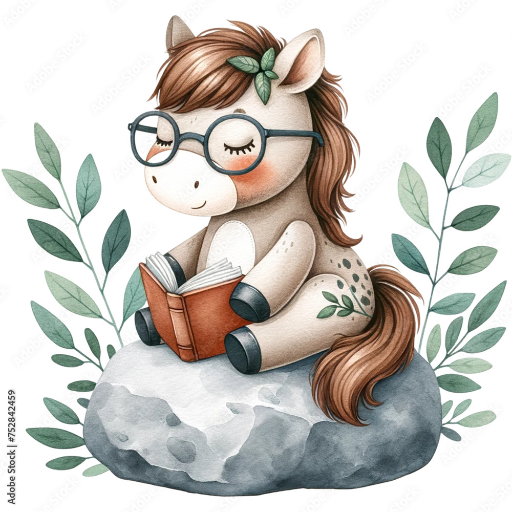 cute watercolor animals reading a book, world reading book day, cute ...
