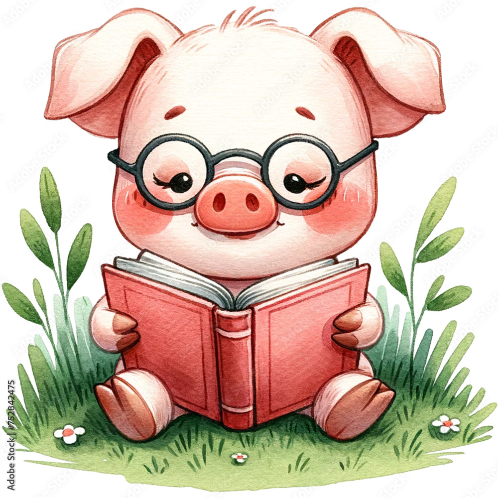 cute watercolor animals reading a book, world reading book day, cute ...