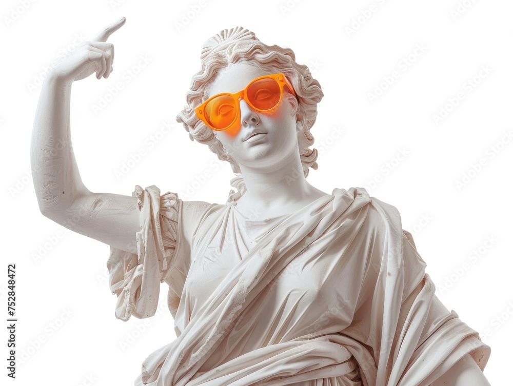 shocked and scream beautiful white plaster statue of Greek woman wear ...