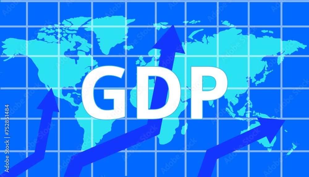 Growth of GDP or Gross Domestic Product with a statistical graph. Blue ...