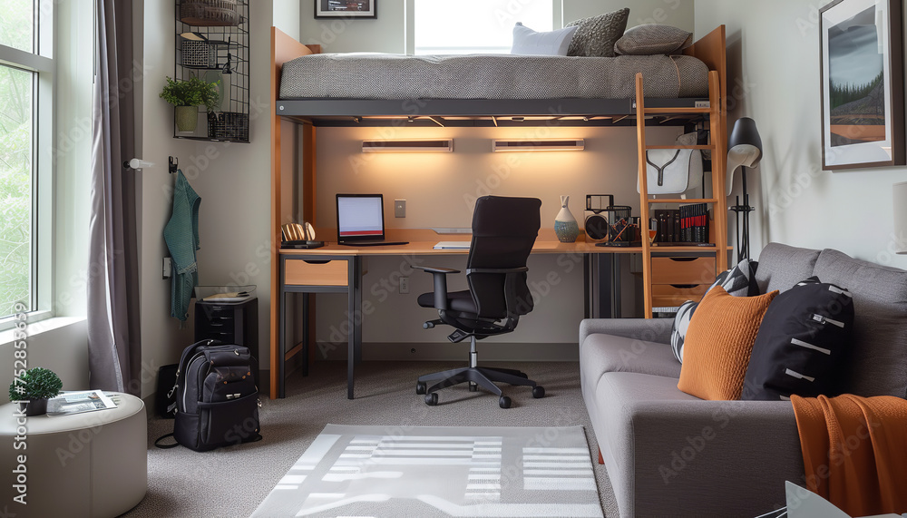 Space-saving elevated loft bed design - complete with a functional ...