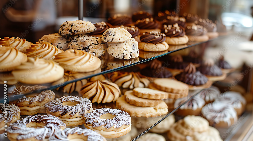 Elegant display of gourmet biscuits and shortbread in a chic bakery ...