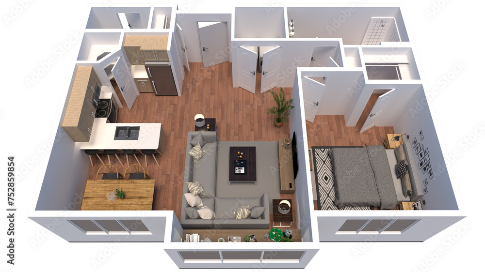 Foto de 3d Floor plan for One Bedroom Top view interior design ...
