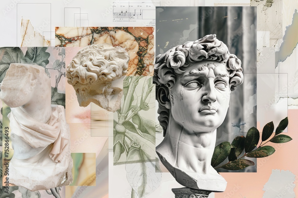 Collage of stoic classical statues with stoicsim and textures. A ...