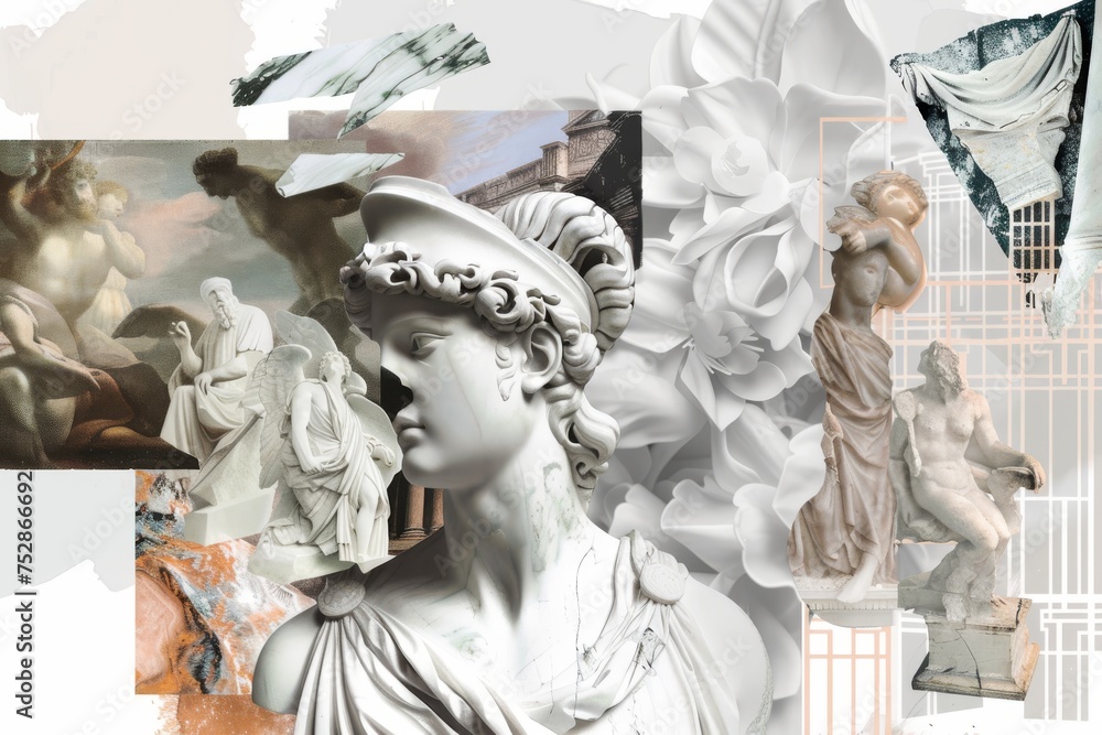 Collage of stoic classical statues with stoicsim and textures. A ...