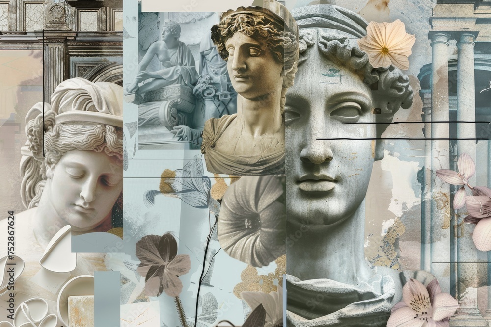 Collage of stoic classical statues with stoicsim and textures. A ...