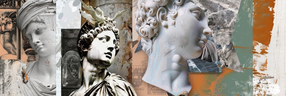 Collage of stoic classical statues with stoicsim and textures. A ...