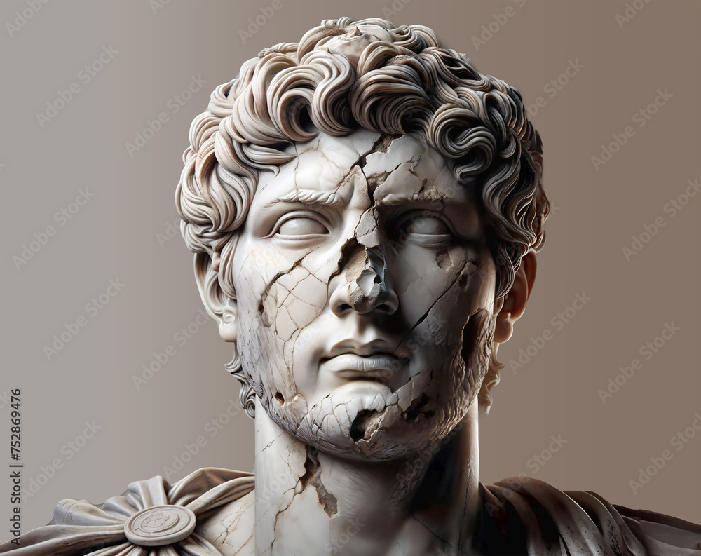 Statue of a roman emperor being damaged but still standing. Stoicism ...