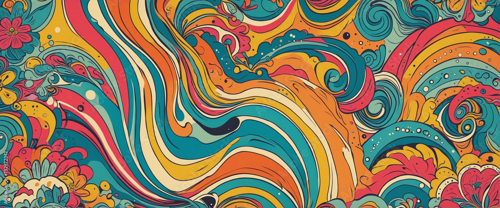 Abstract psychedelic tie dye illustration set with colorful LSD trippy ...
