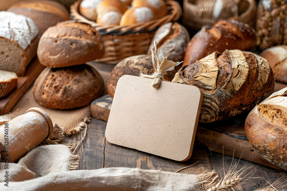 Bread bakery shop or a supermarket bread section with empty price or ...