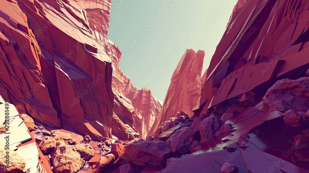 Rocky gorge landscape. Canyon, mountain, abyss, depth, ravine, echo ...