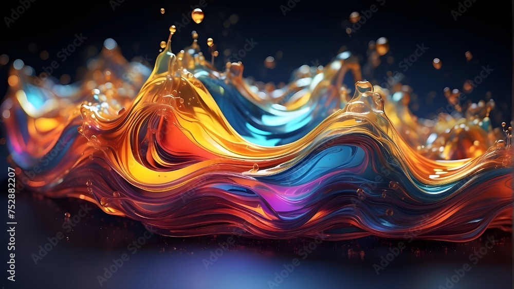 Iridescent liquid wallpaper with swirls and undulations in a black ...