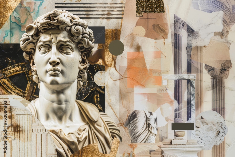 Collage of stoic classical statues with stoicsim and textures. A ...