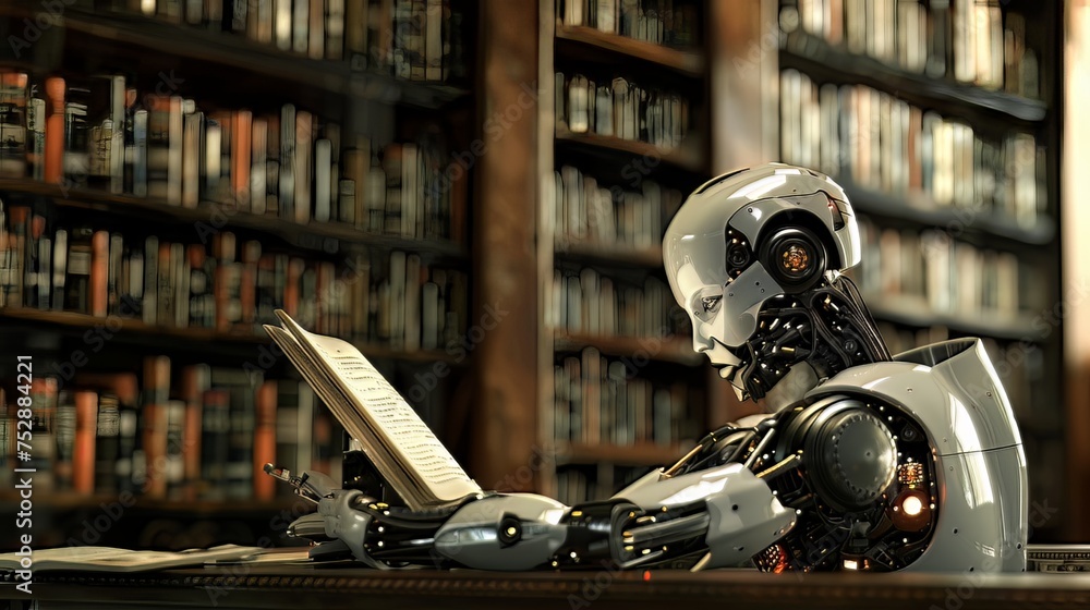 A Humanoid Robot Learning: An image of a humanoid robot engaged in a learning process, perhaps ...