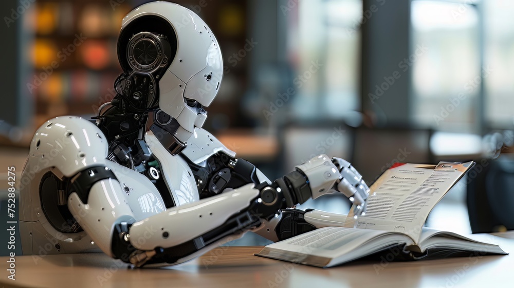 A Humanoid Robot Learning: An image of a humanoid robot engaged in a learning process, perhaps ...