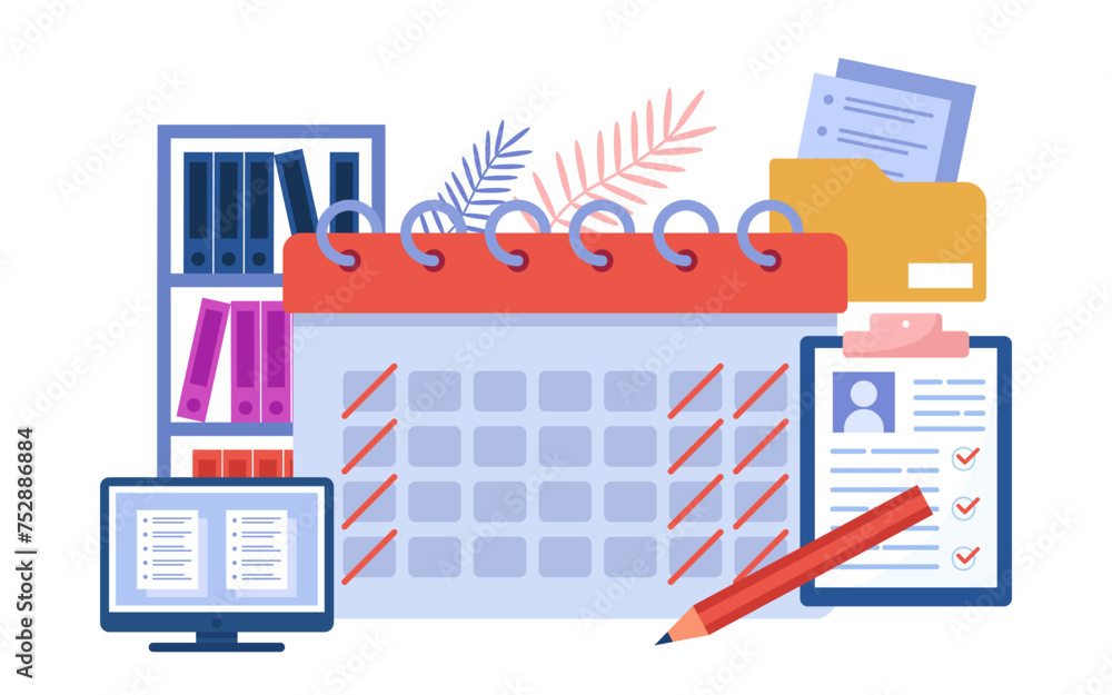 Huge calendar with working days and days-off and pencil. Short working ...