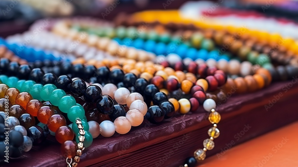 Vibrant array of tasbeeh tasbih beads: muslim prayer beads in ...
