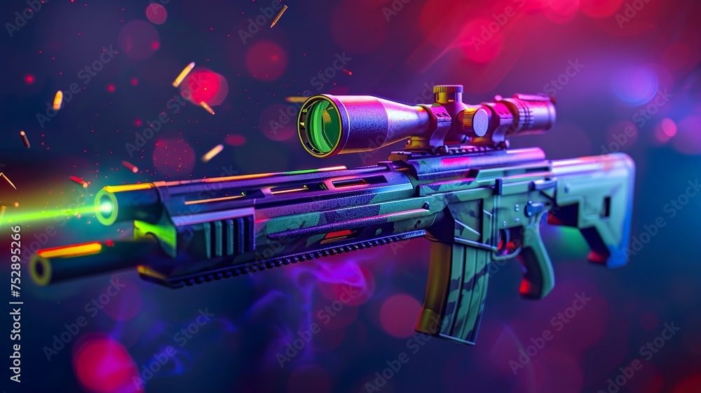 Sniper rifle with a laser sight with bright and colorful colors made ...