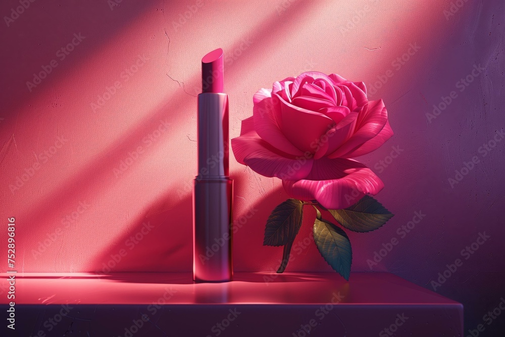3D rendering of a sleek podium with a single, dramatic rose, spotlight ...