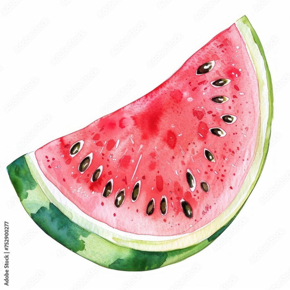 Refreshing watercolor clipart of a watermelon slice, juicy pink with ...
