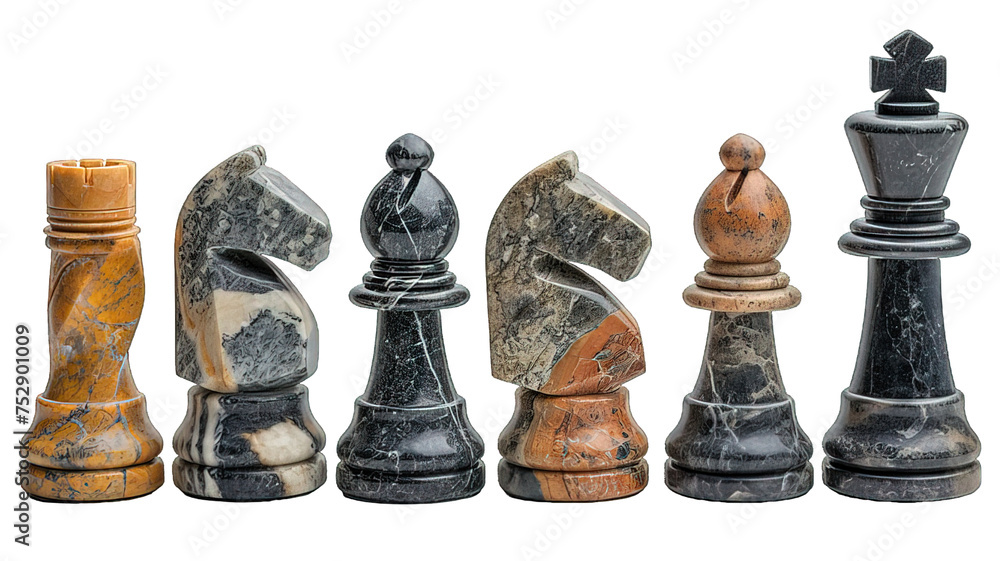Set chess pieces isolated on transparent background ,marble chess piece ...