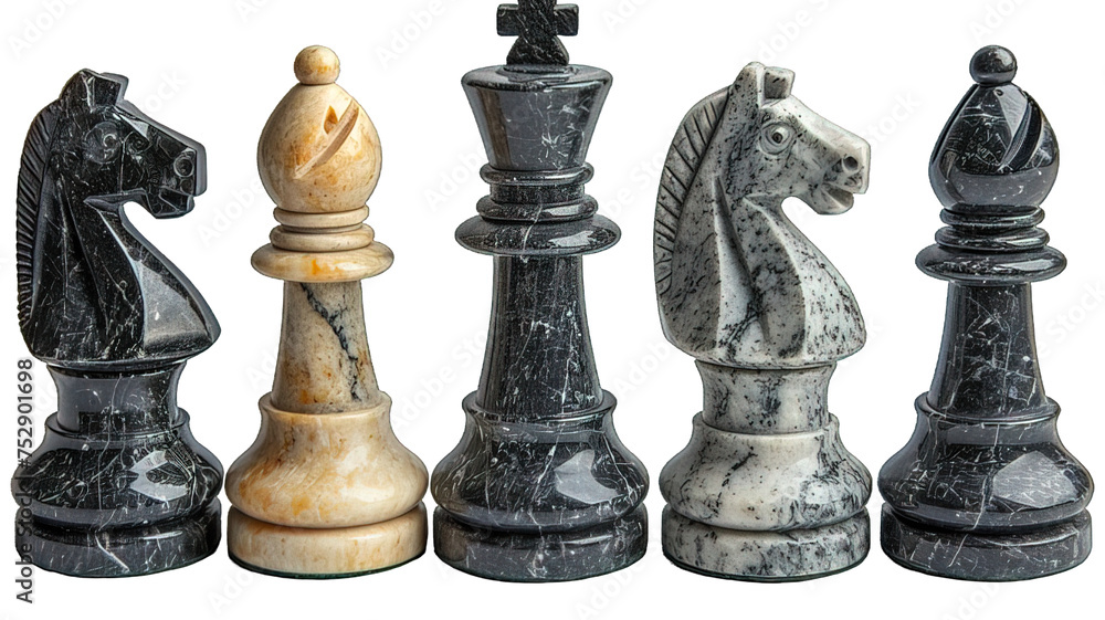 Set chess pieces isolated on transparent background ,marble chess piece ...